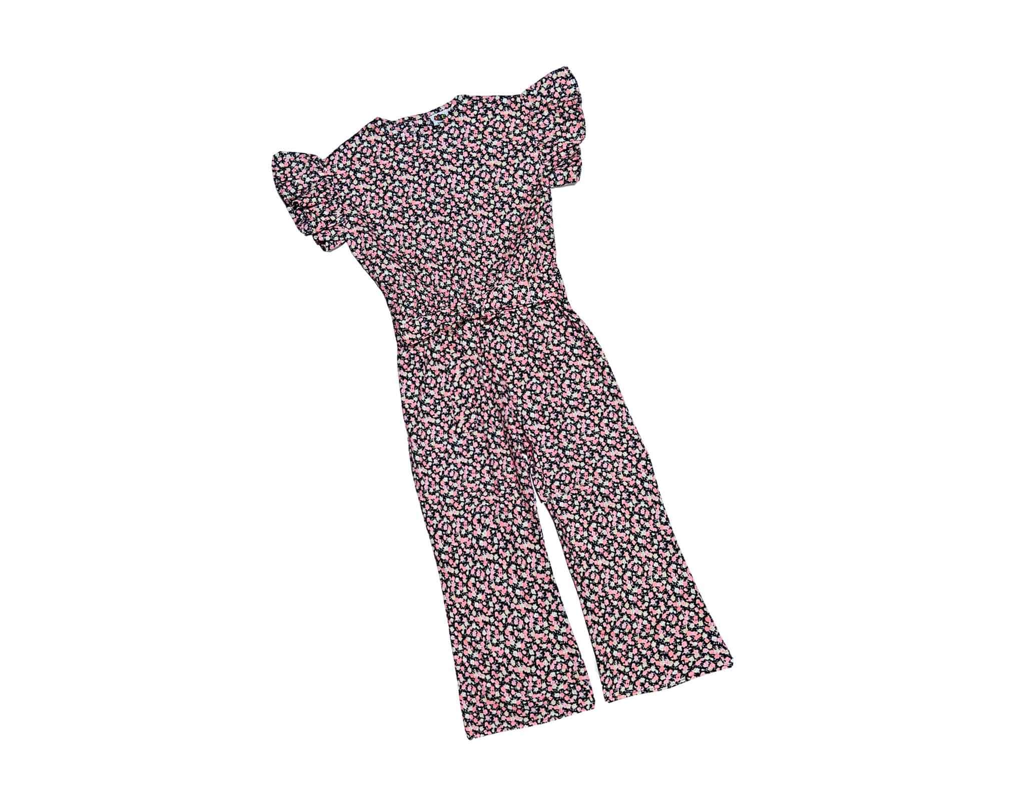 Pink Flowers Bunch Waist Bow Node Belt Flapper Jumpsuit - Black ...