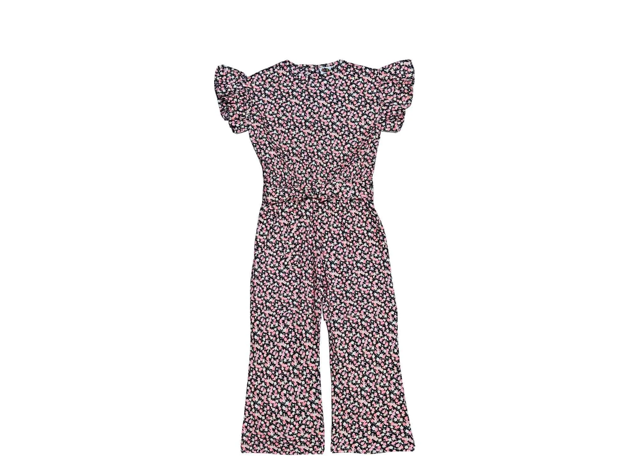Pink Flowers Bunch Waist Bow Node Belt Flapper Jumpsuit - Black ...
