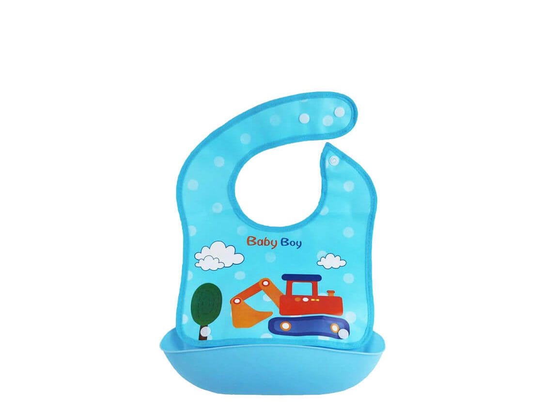 Toy Buldozer Silicone Waterproof Baby Bibs with Tray -Blue ...