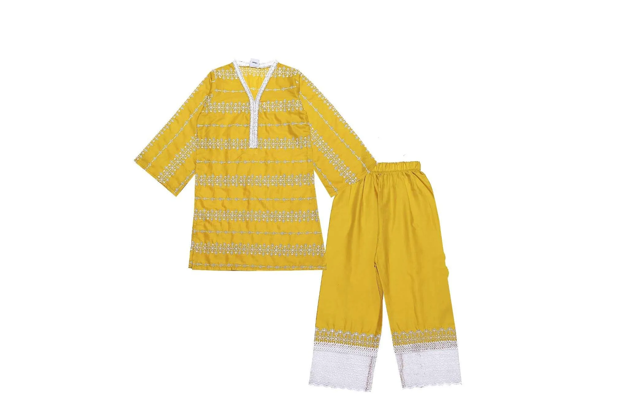 Traditional Chicken Kari Kurti & Trouser - Gold - LittlezClub.pk | Shop ...