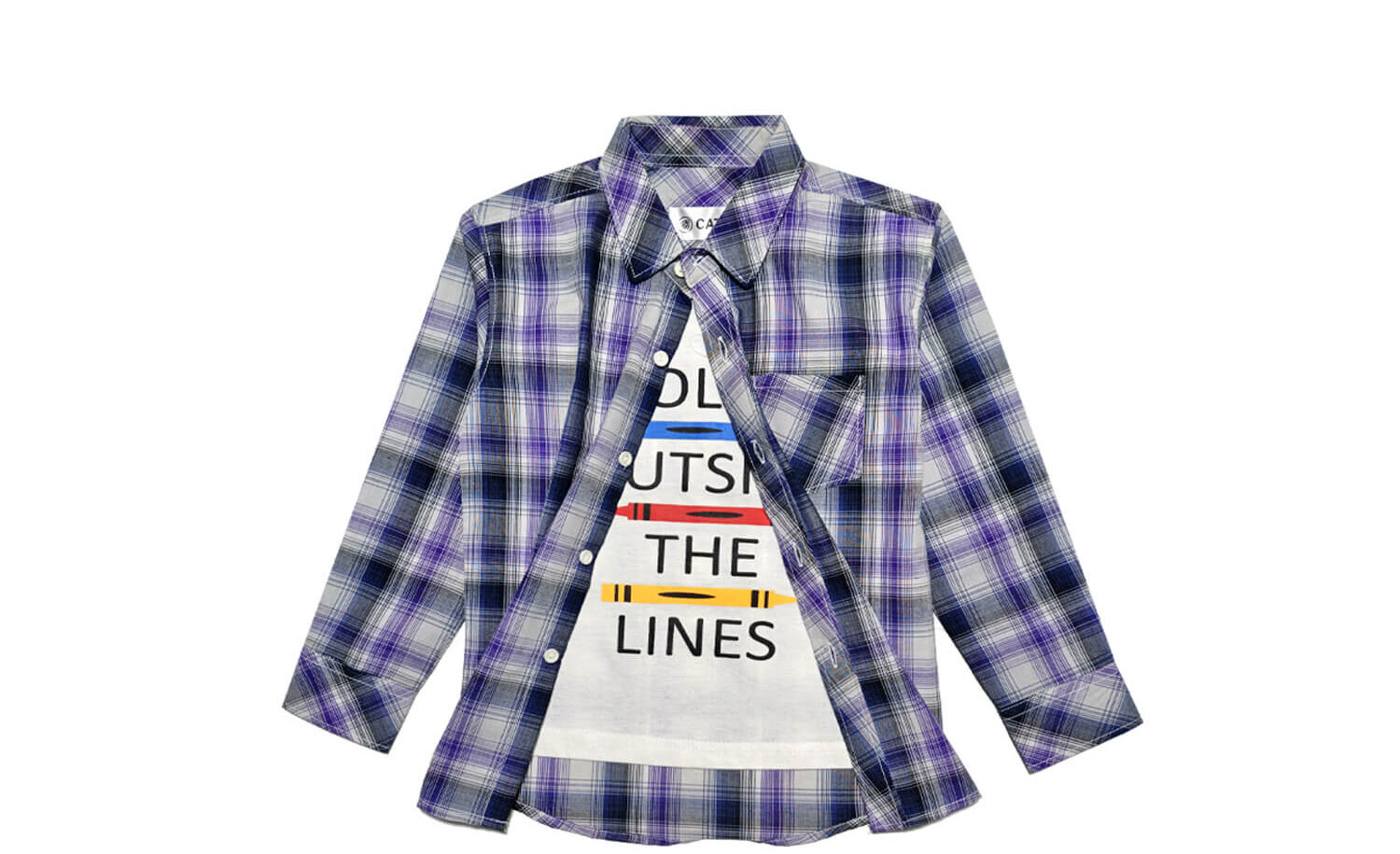 Color Out Side Line Check Twofer Casual Shirt -Light Grey - LittlezClub ...